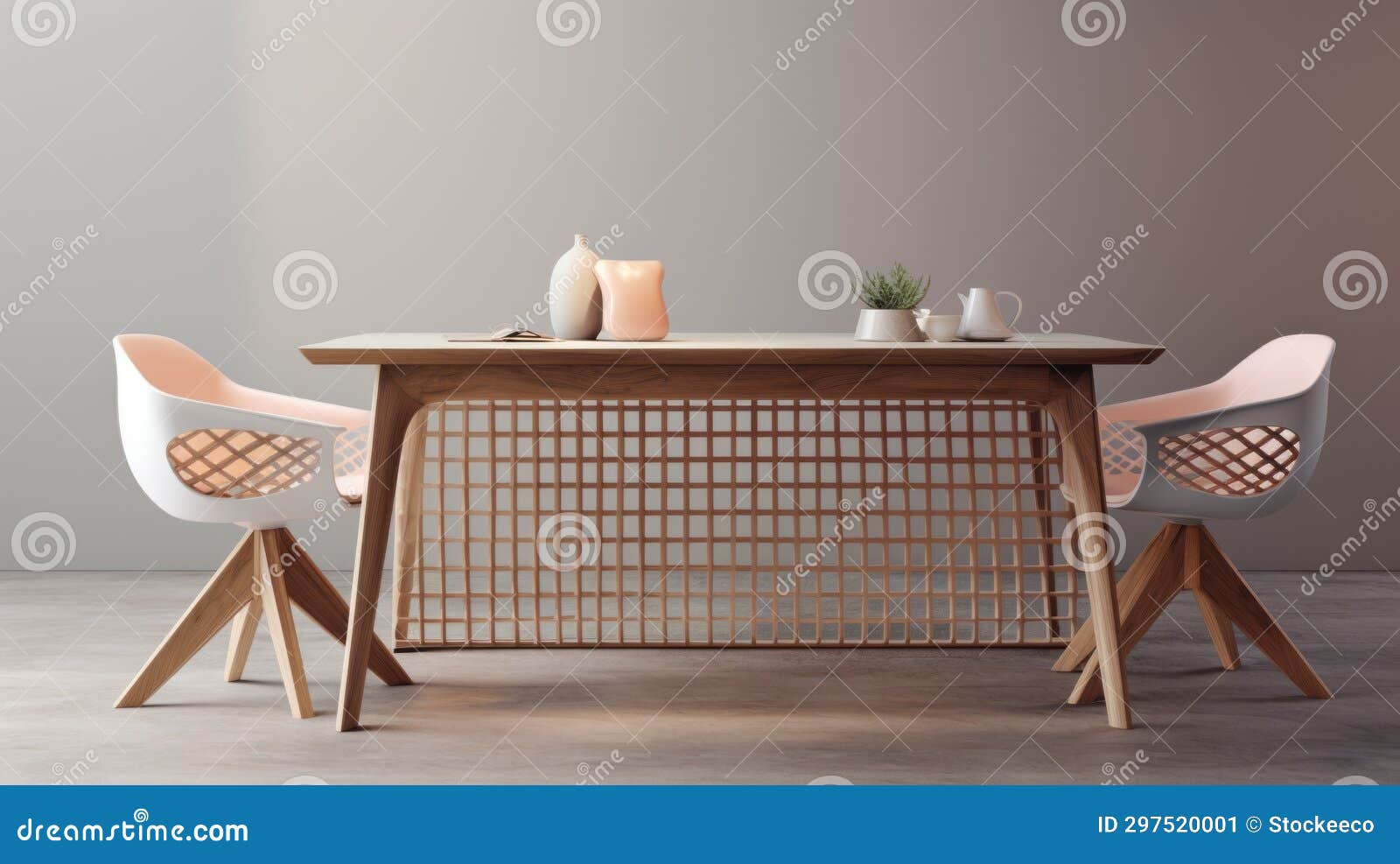 Modern Dining Table with Chairs in Grid Work Style Stock Illustration ...