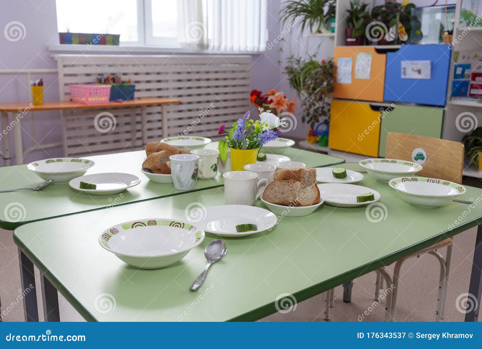 Dining Table in Kindergarten Russia Stock Image - Image of nutrition ...