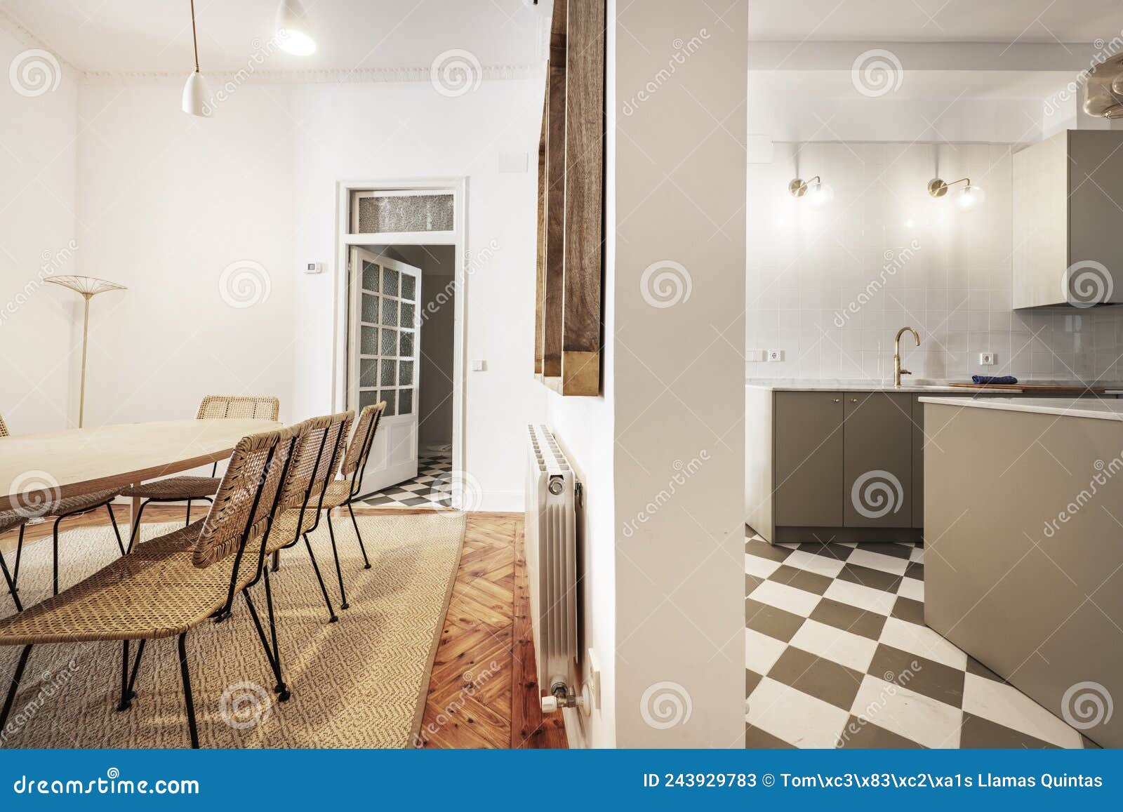 Dining Table and Kitchen Separated by a Partition Stock Image - Image ...