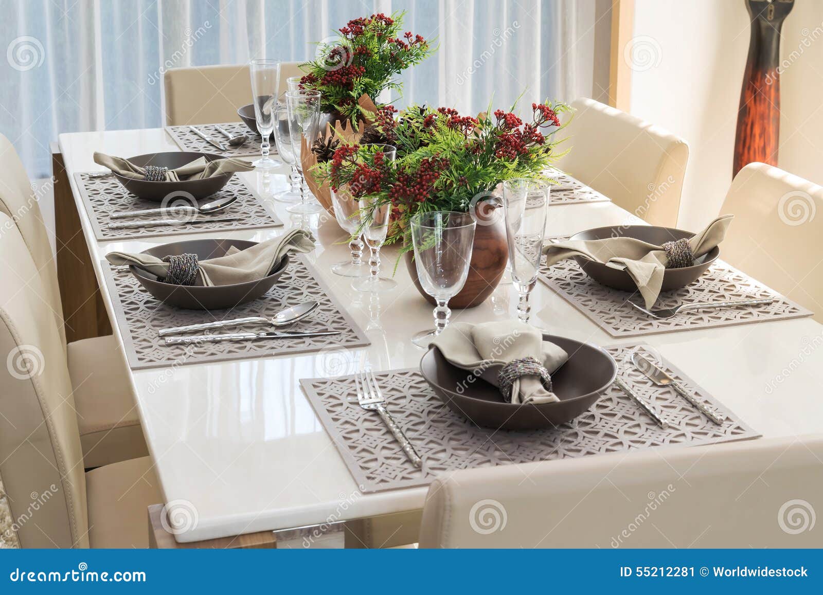Dining Table in Modern Home Stock Image - Image of flatware, dinner ...