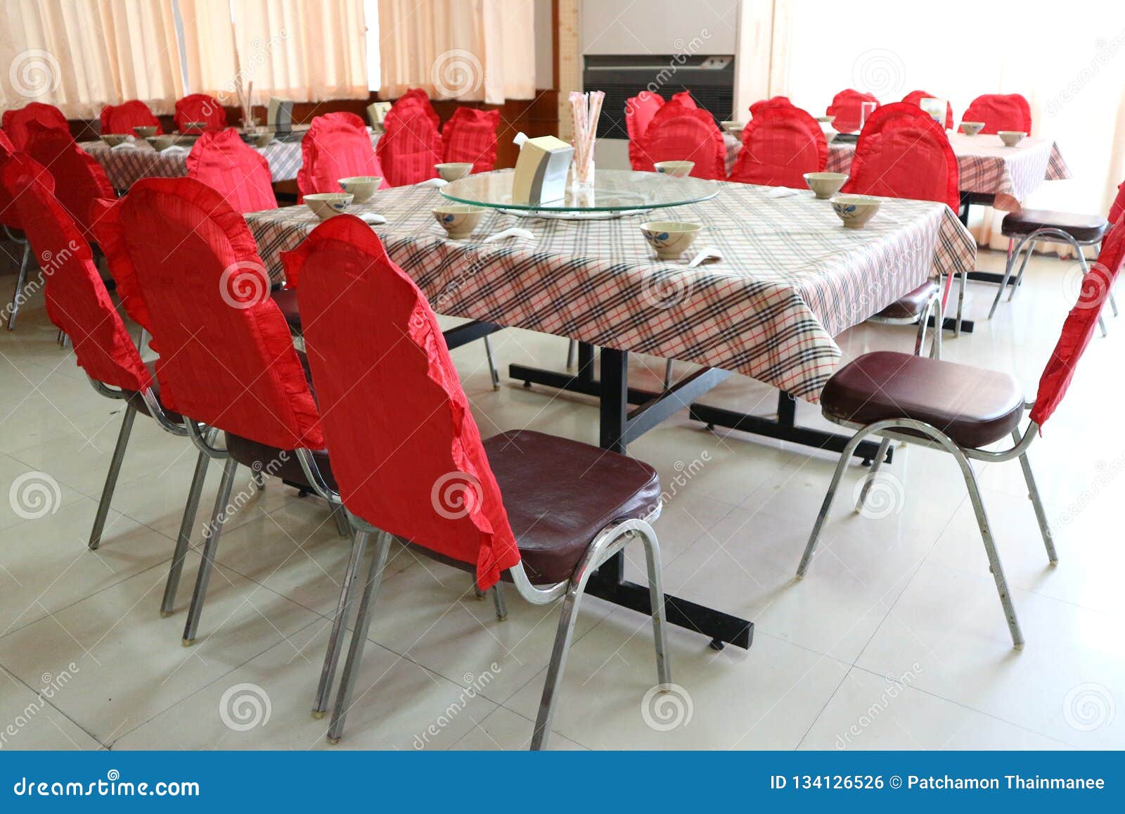 The Dining Table in the Restaurant is Bright Red with Red Cloth Stock ...