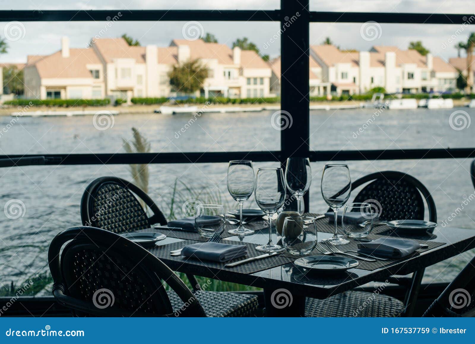 Dining Table in the Restaurant Overlooking the Lake Stock Image - Image ...