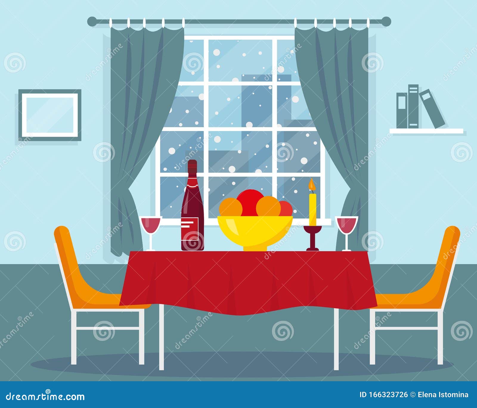 Dining Table for Romantic Dinner Near the Window Stock Illustration ...