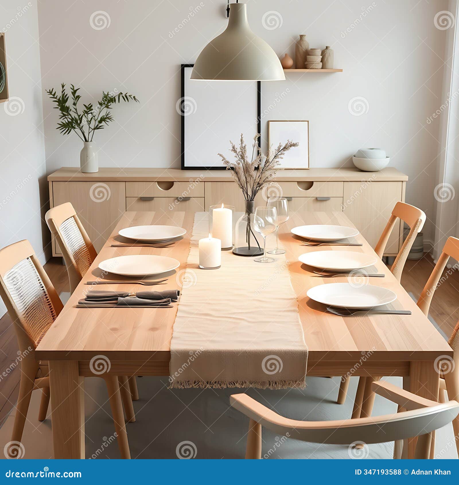 A Dining Table with a Scandinavian Aesthetic Featuring Light Wood ...