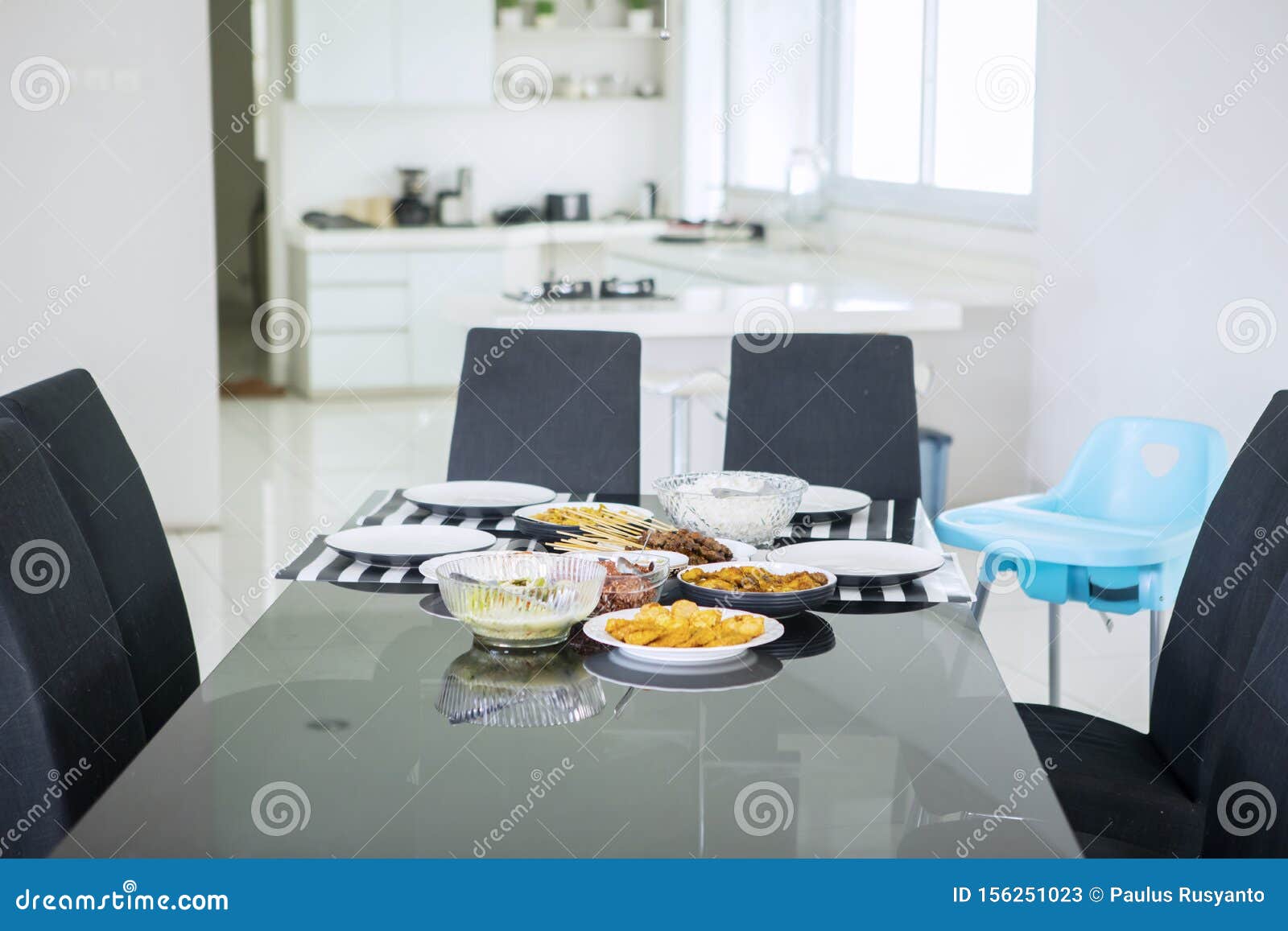 Dining Table Served with Various Foods Stock Image - Image of salad ...