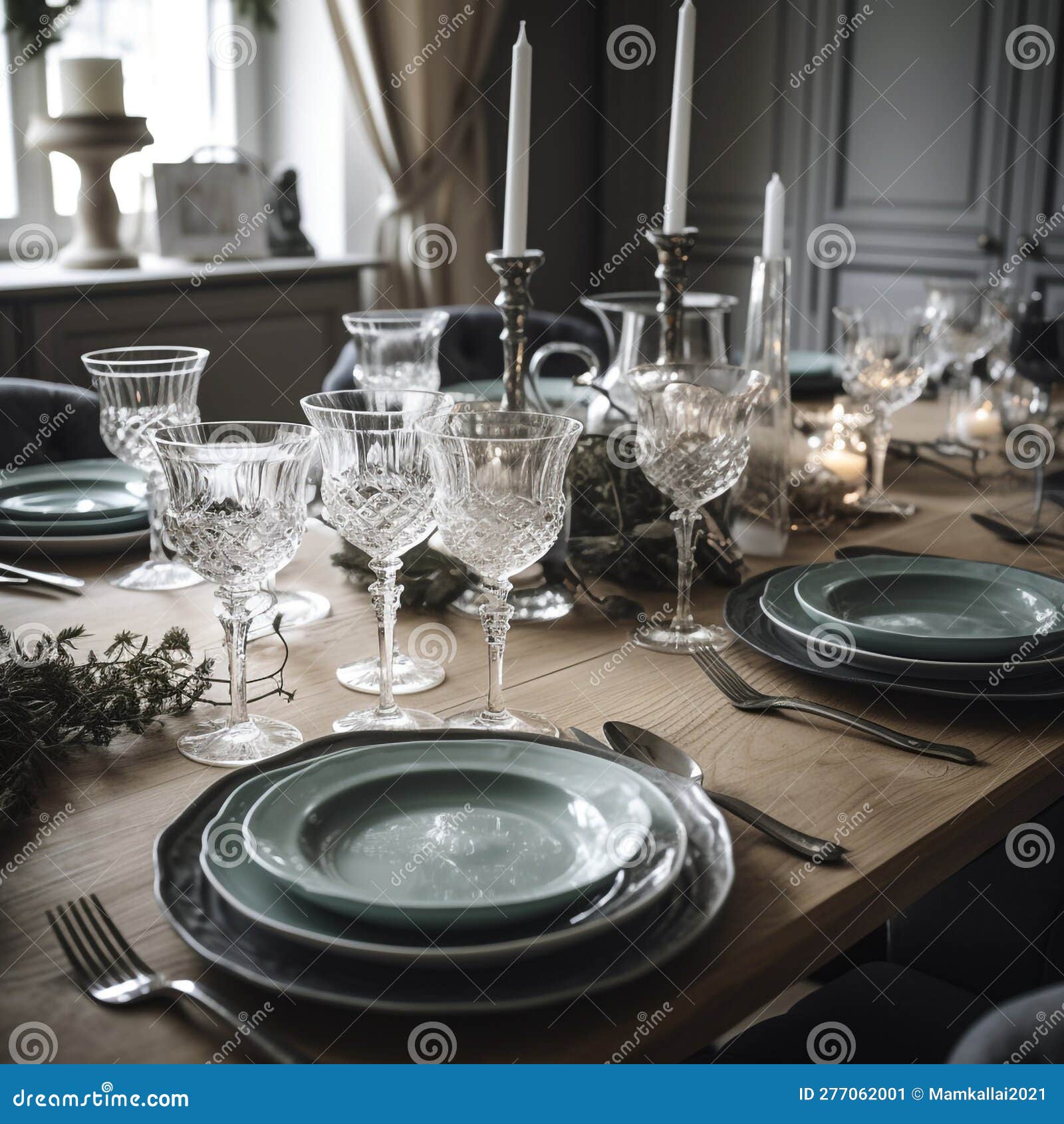 Dining Table Set for an Dinner Party Stock Illustration - Illustration ...