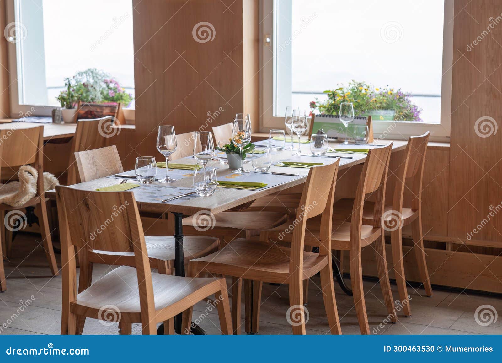 Dining Table Set with Glassware and Silverware in Restaurant Stock ...