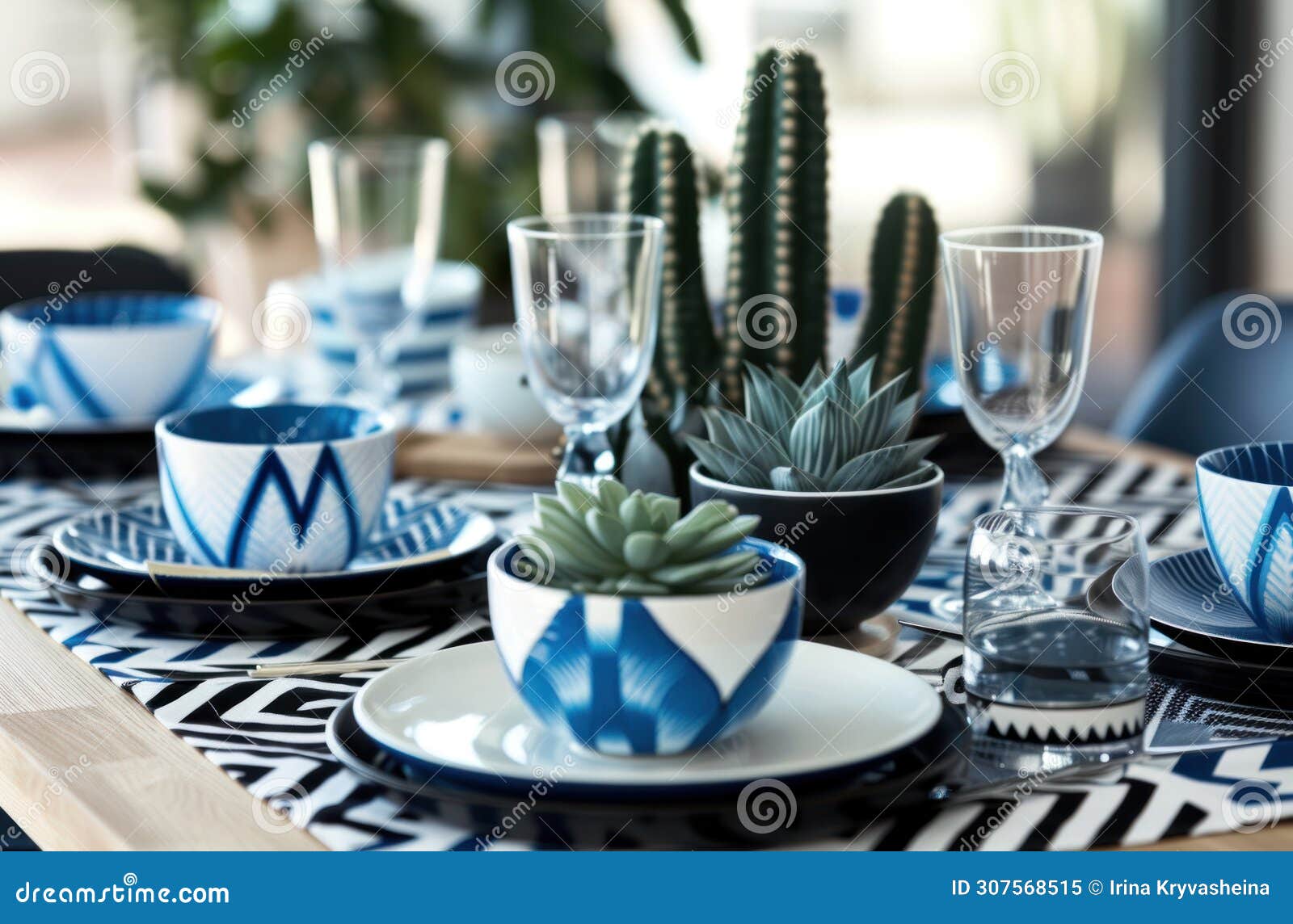 The Dining Table Set for Party with a Bunch of Cactus or Succulent on ...