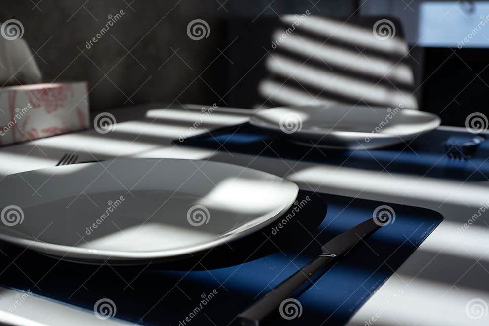 Dining Table Set in Sunlight Stock Photo - Image of home, shadow: 341880440