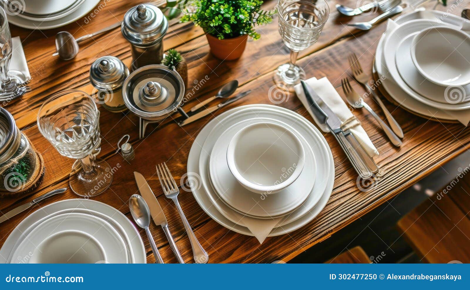 Dining Table Setting Top View Stock Illustration - Illustration of ...