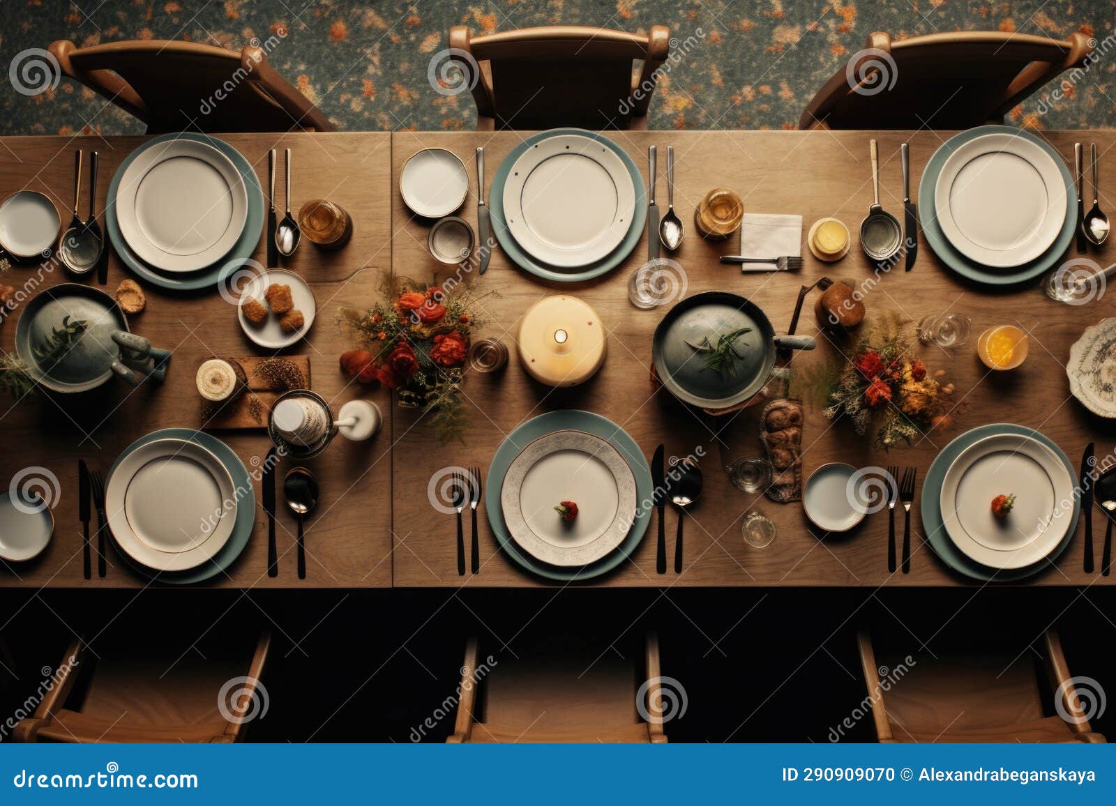 Dining Table Setting Top View Stock Illustration - Illustration of ...
