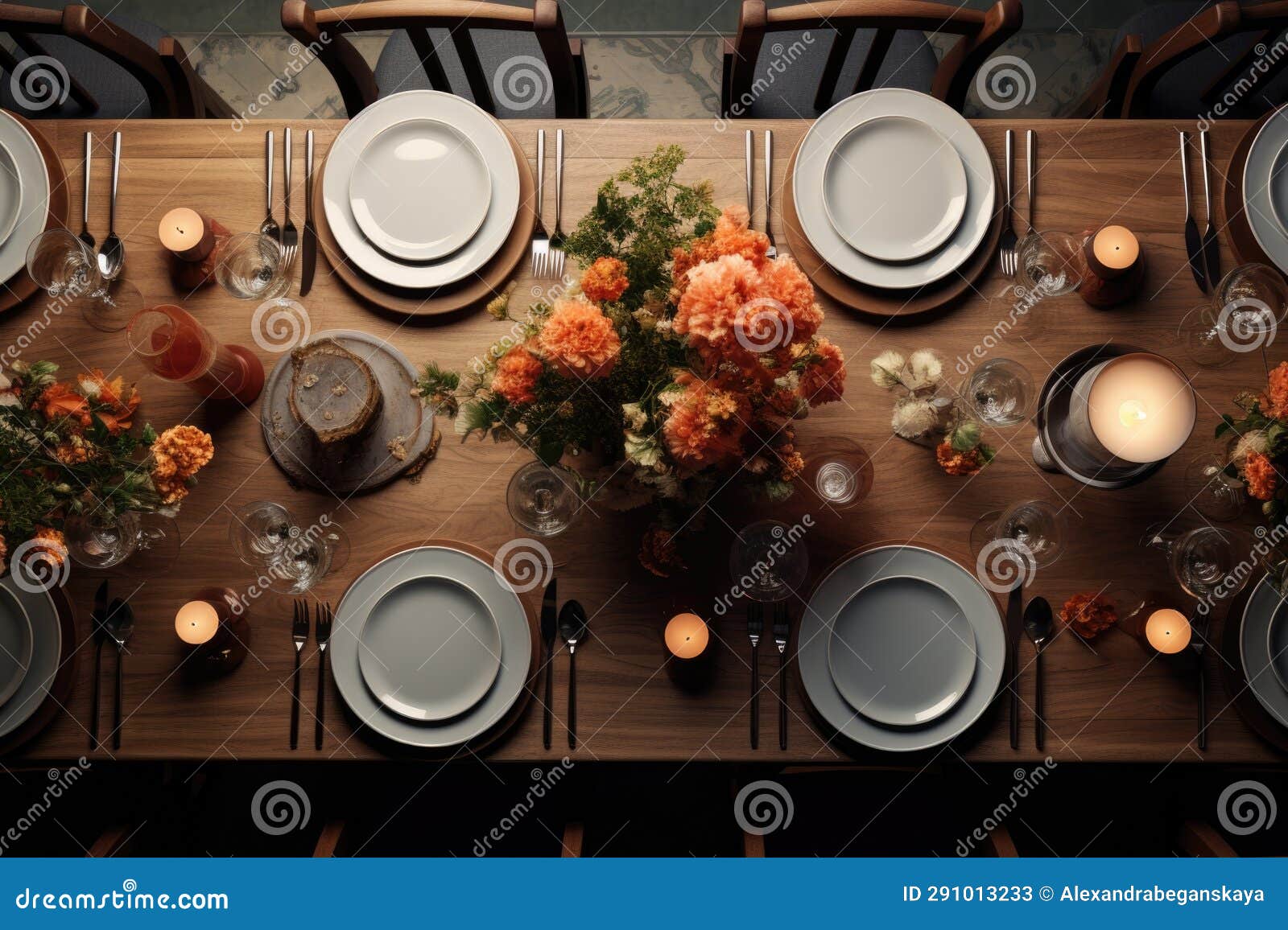 Dining Table Setting Top View Stock Illustration - Illustration of ...