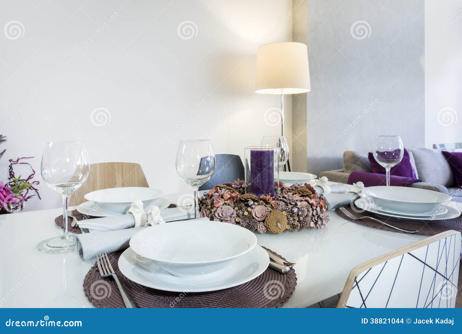 Dining Table Setup in Modern Living Room Stock Photo - Image of plan ...