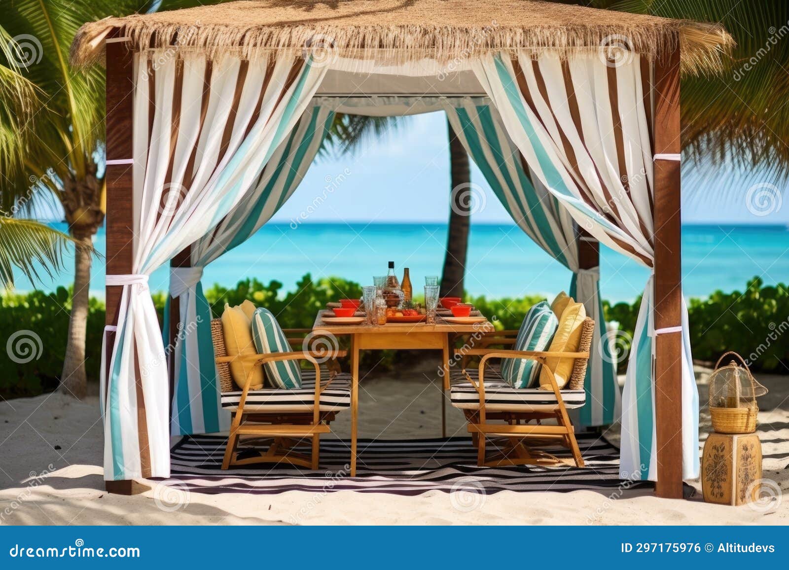 Dining Table Setup for One Under Fancy Beach Cabana Stock Photo - Image ...