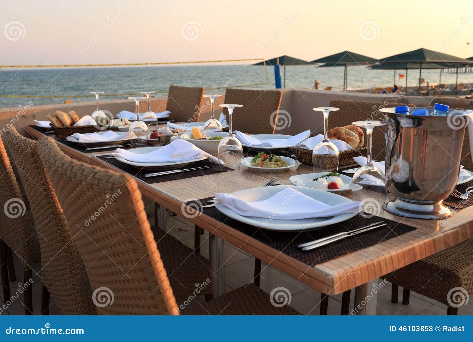 Dining table at sunset stock photo. Image of buffet, hotel - 46103858