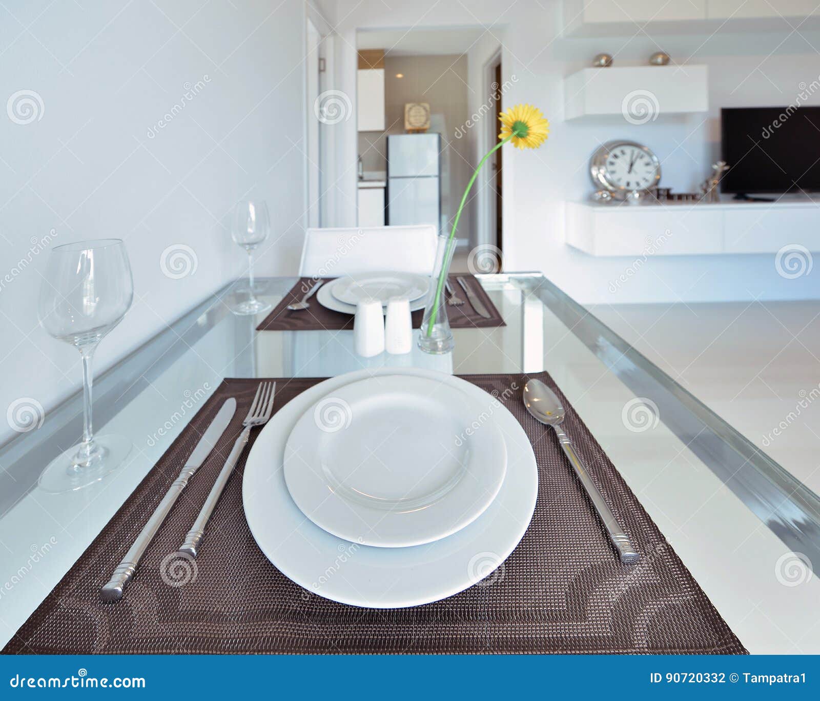 Dining Table with Table Set in Modern Home, Interior Design Stock Photo ...