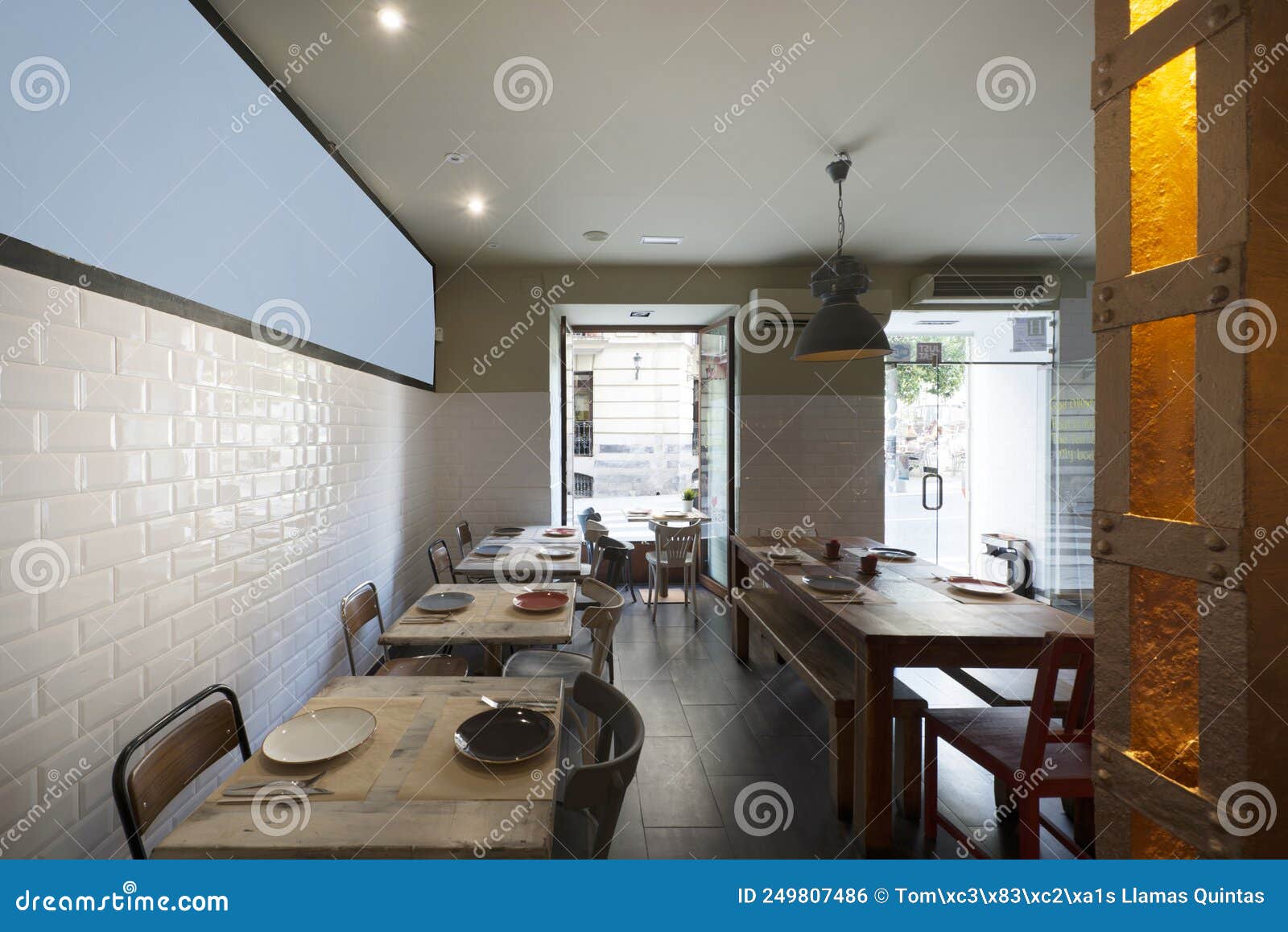 Dining Tables with Food Service Set Up Stock Photo - Image of kitchen ...