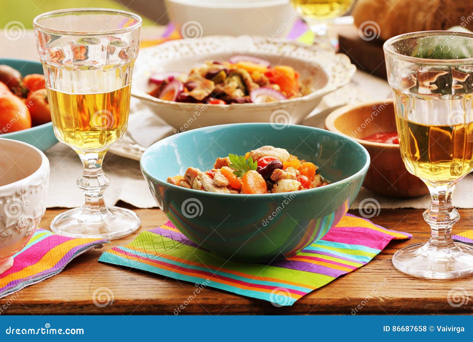 Dinner Background. Rustic Dining Table, Friendly Place Setting. Stock ...