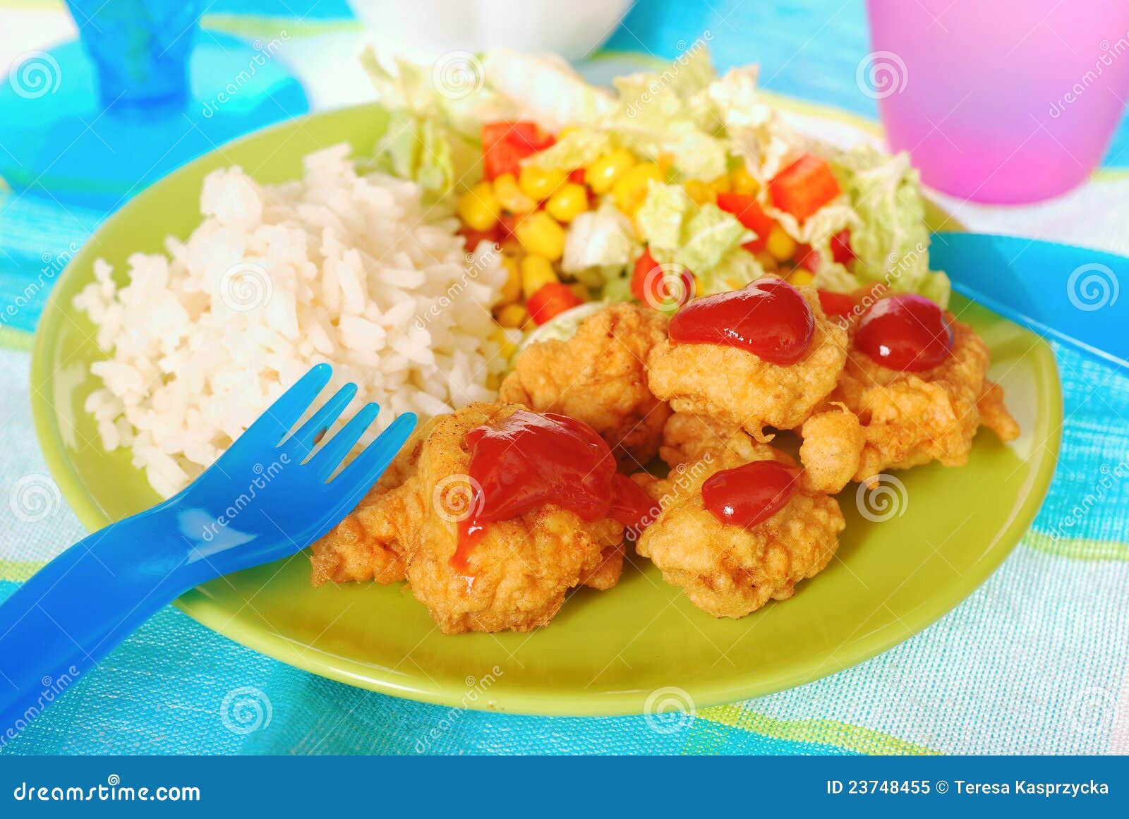 Dinner for Child with Chicken Nuggets Stock Image - Image of homemade ...