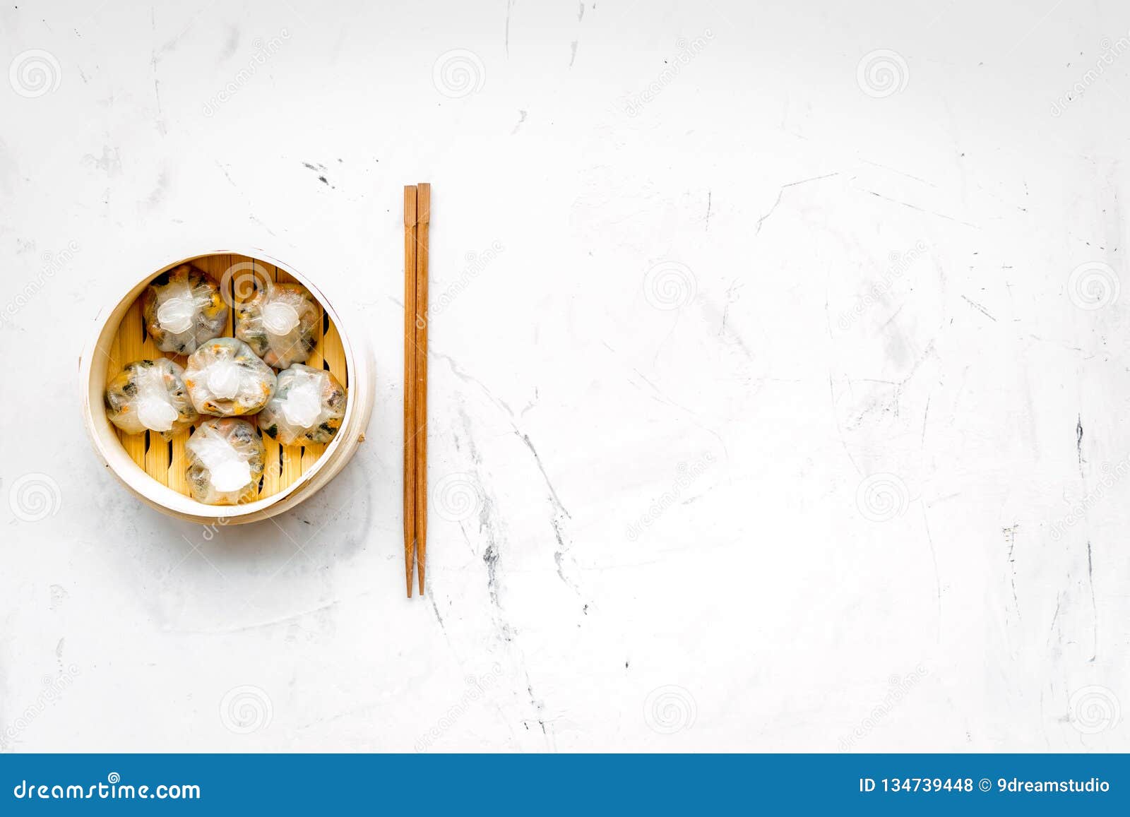 Dinner in Chinese Restaurant with Dim Sum, Stick on Marble Background ...