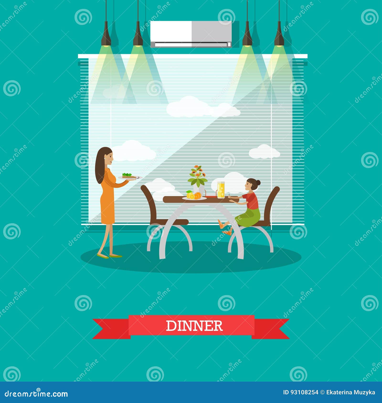 Dinner Concept Vector Illustration in Flat Style Stock Vector ...