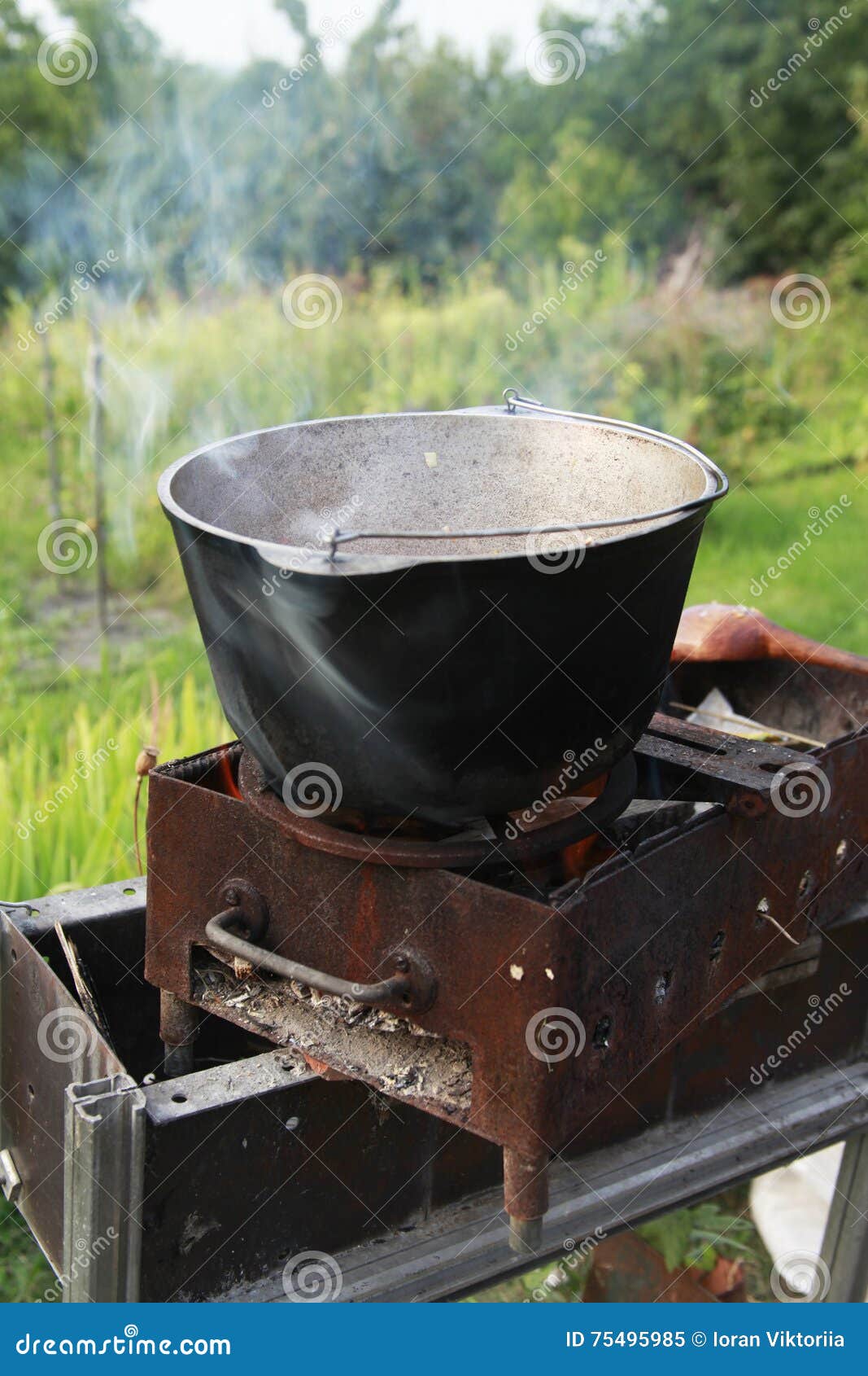Dinner Cooking on an Open Fire Stock Image - Image of hearth, campfire ...