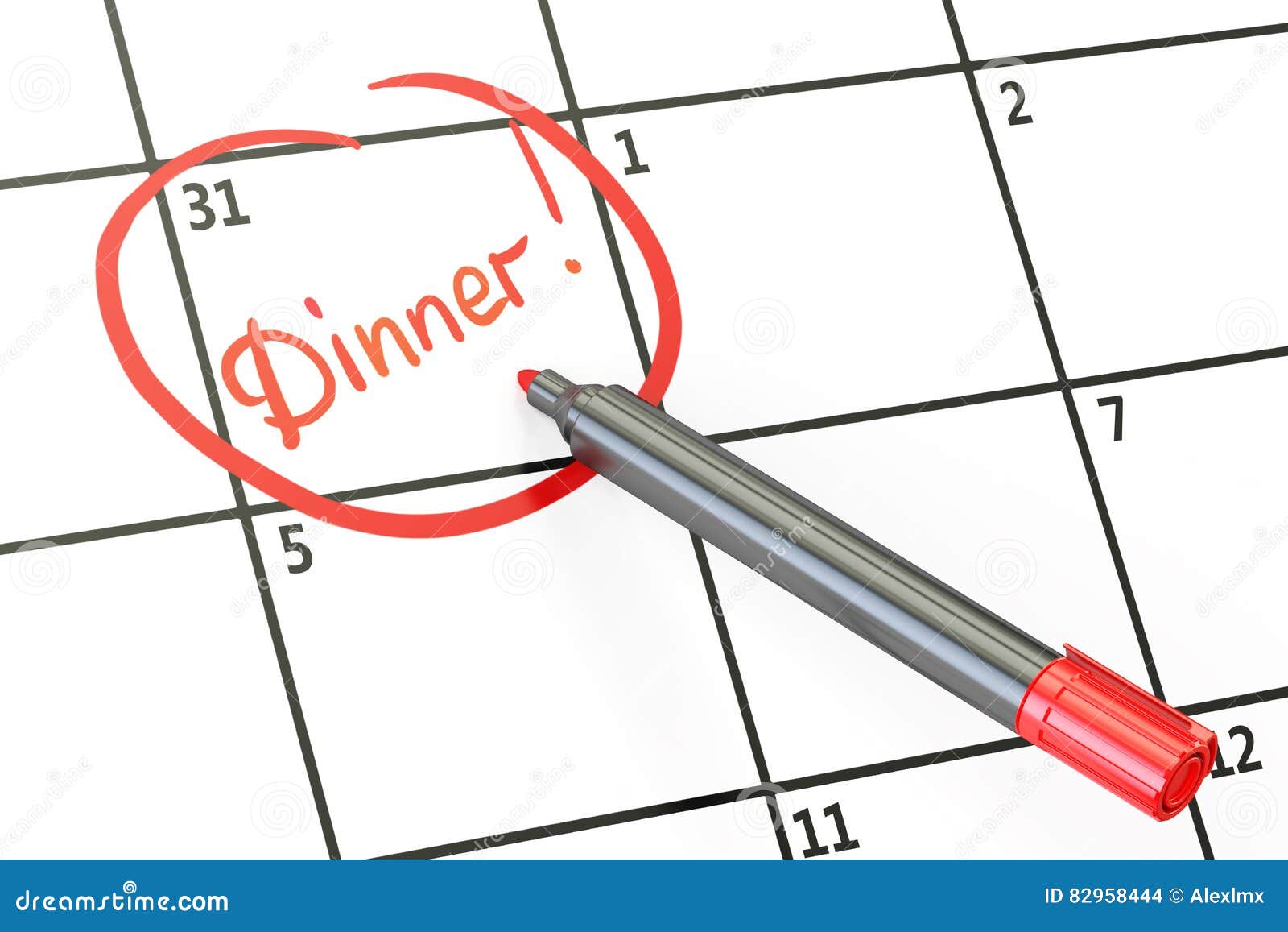 Dinner Date on Calendar Concept, 3D Stock Illustration - Illustration ...