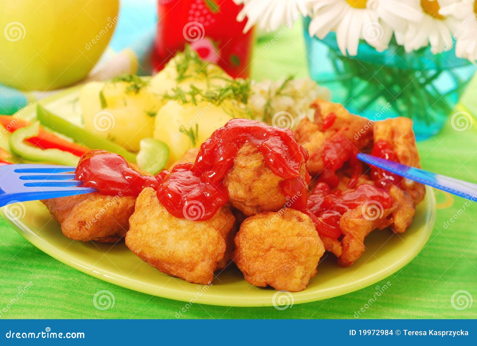 Dinner with fish nuggets stock photo. Image of snack - 19972984