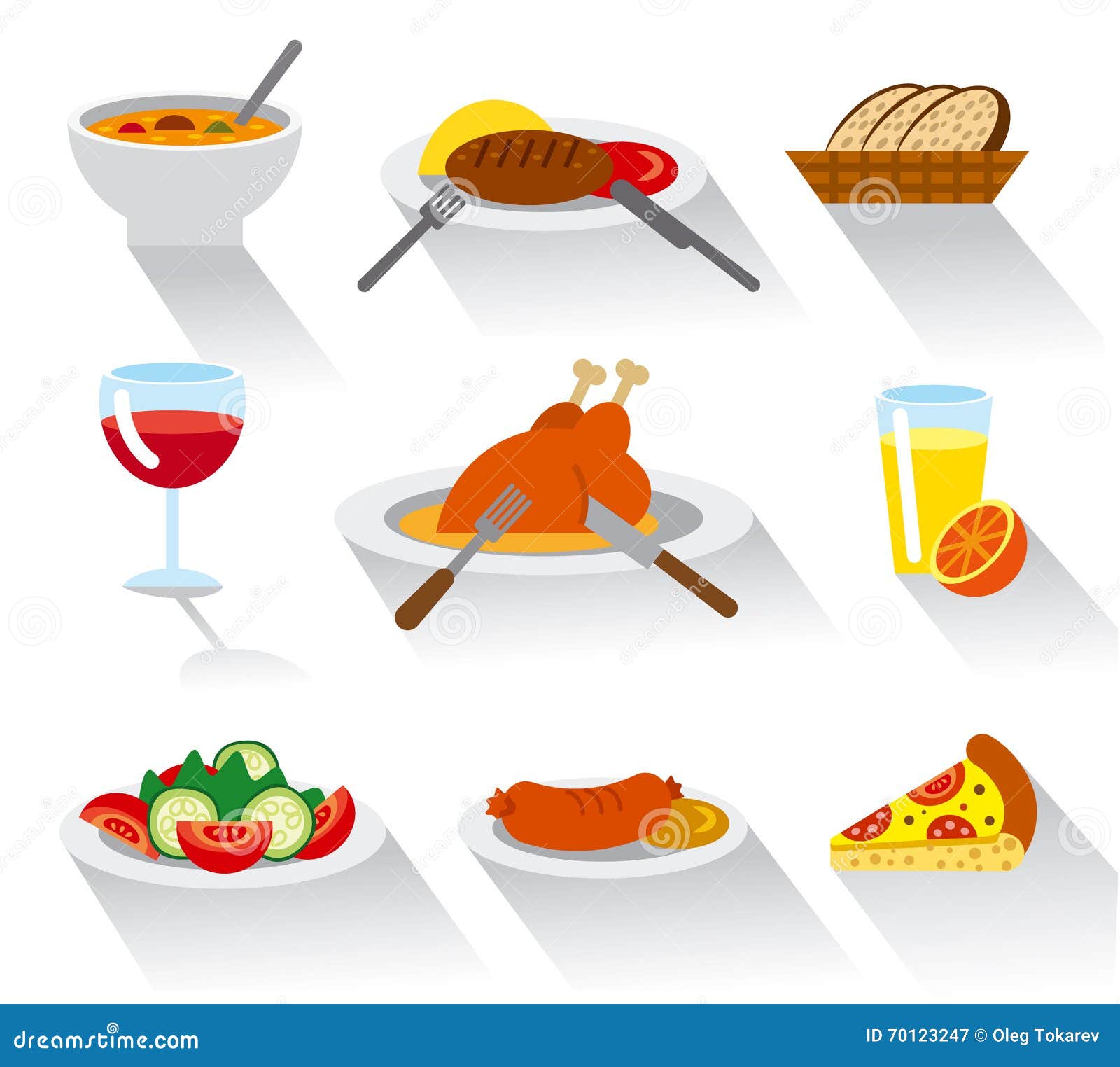 Dinner flat icon set stock illustration. Illustration of design - 70123247