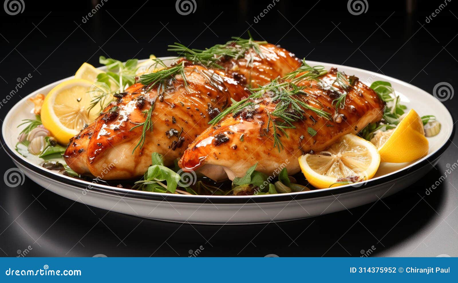 Dinner Food Baked Chicken in a Plate on White Stock Photo - Image of ...