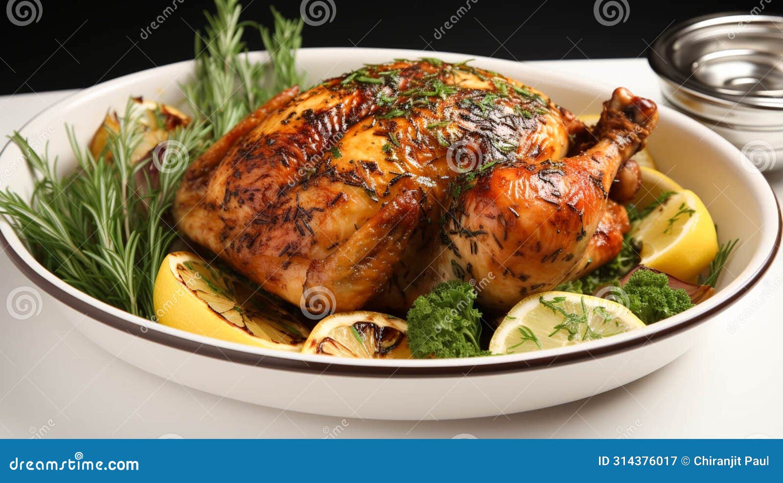 Dinner Food Baked Chicken in a Plate on White Stock Image - Image of ...