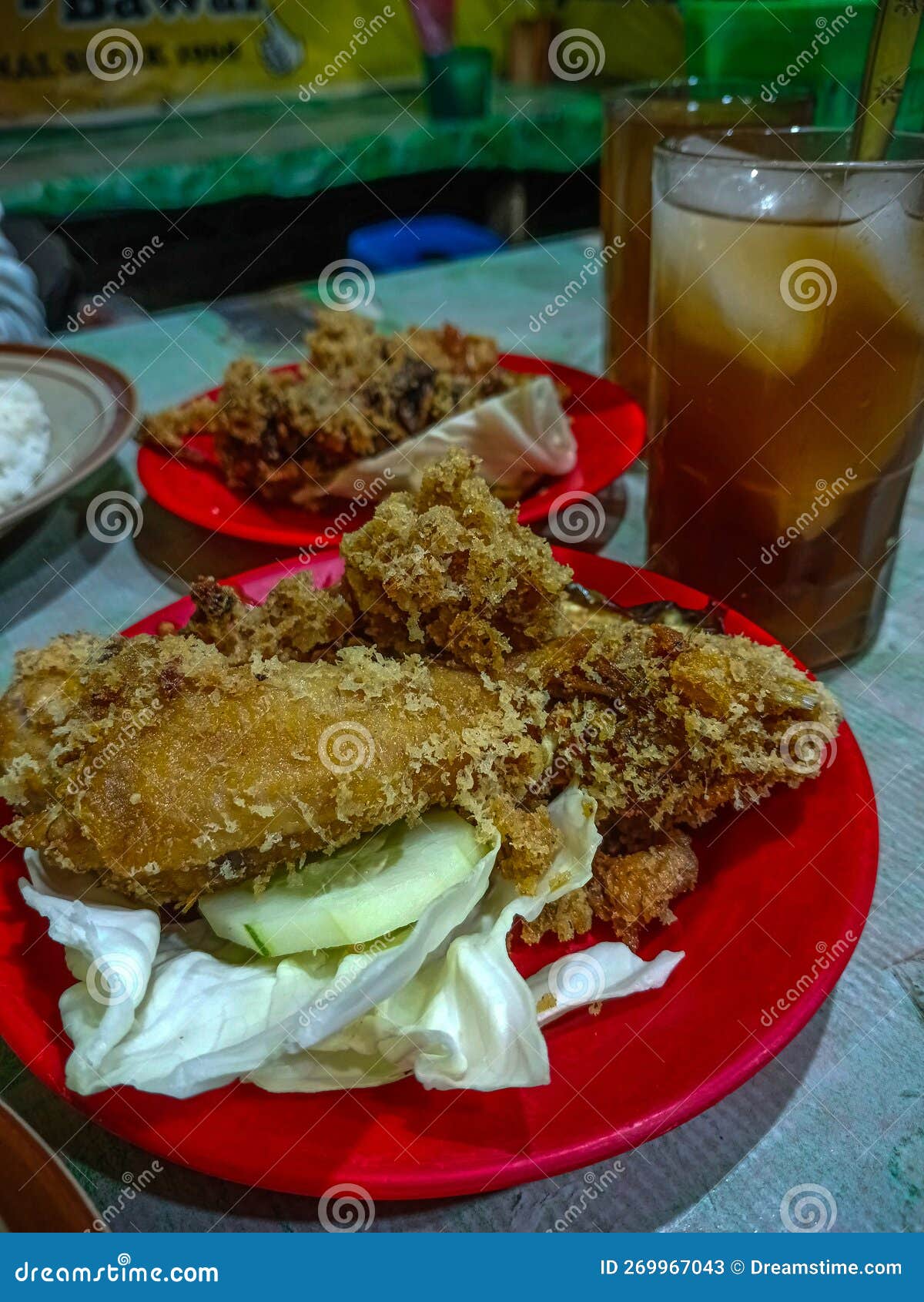 Dinner with Fried Chicken and Iced Tea Stock Image - Image of fried ...