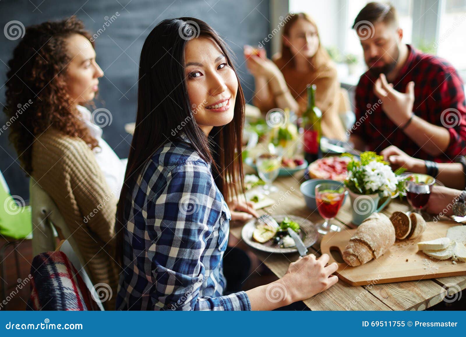 Dinner with friends stock image. Image of smiling, women - 69511755