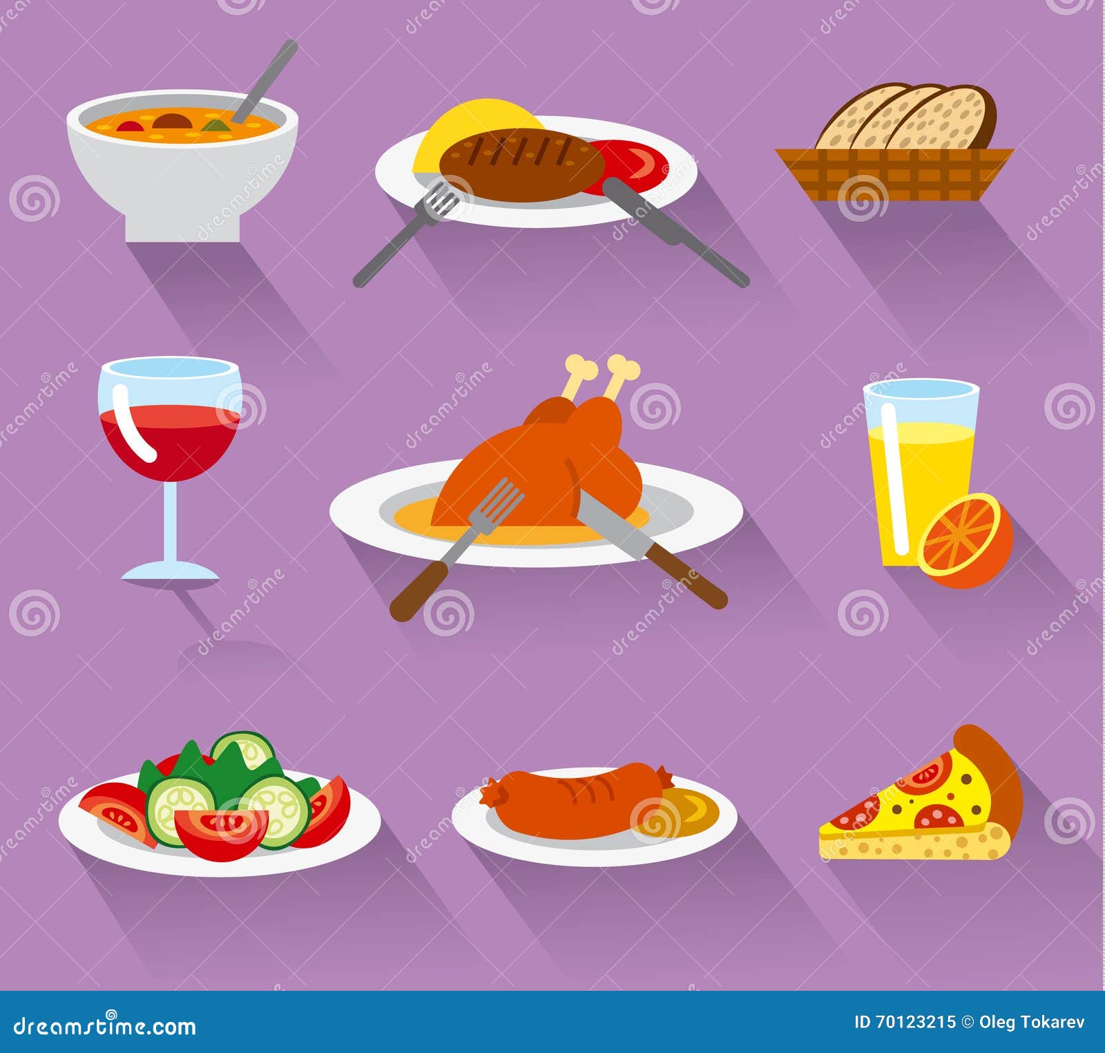 Dinner icon set stock illustration. Illustration of bread - 70123215