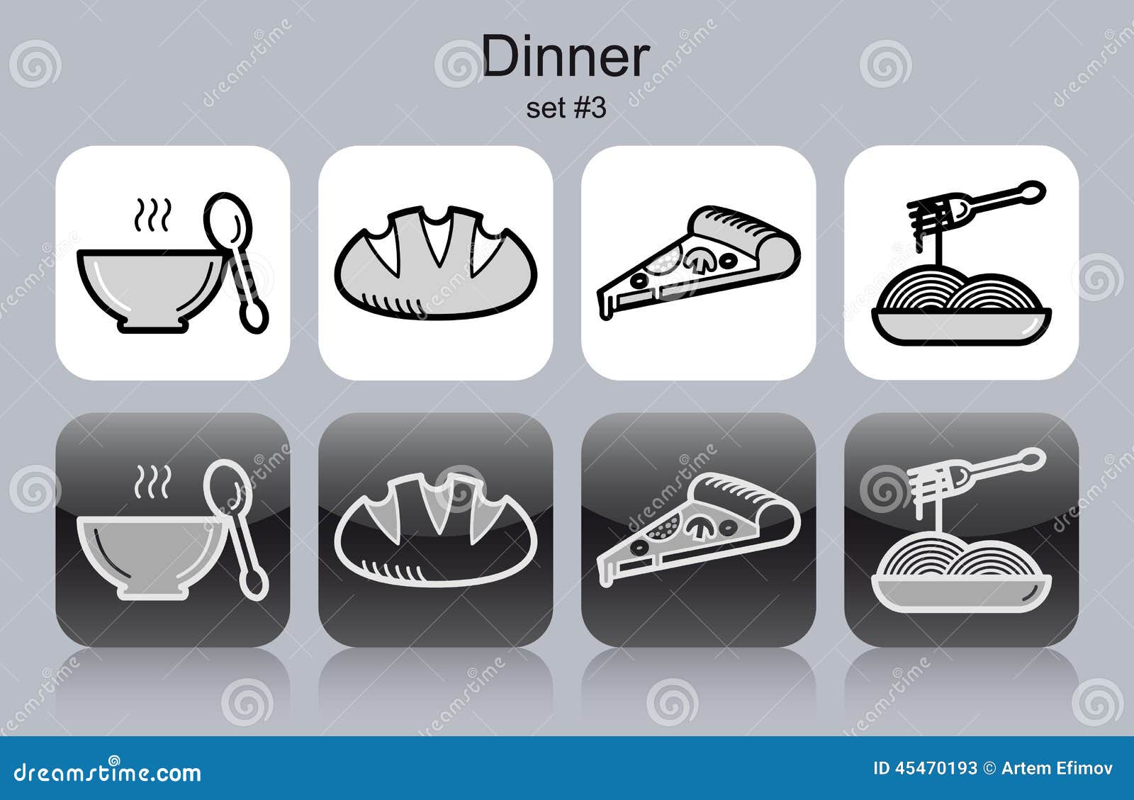 Dinner icons stock vector. Illustration of pizza, interface - 45470193