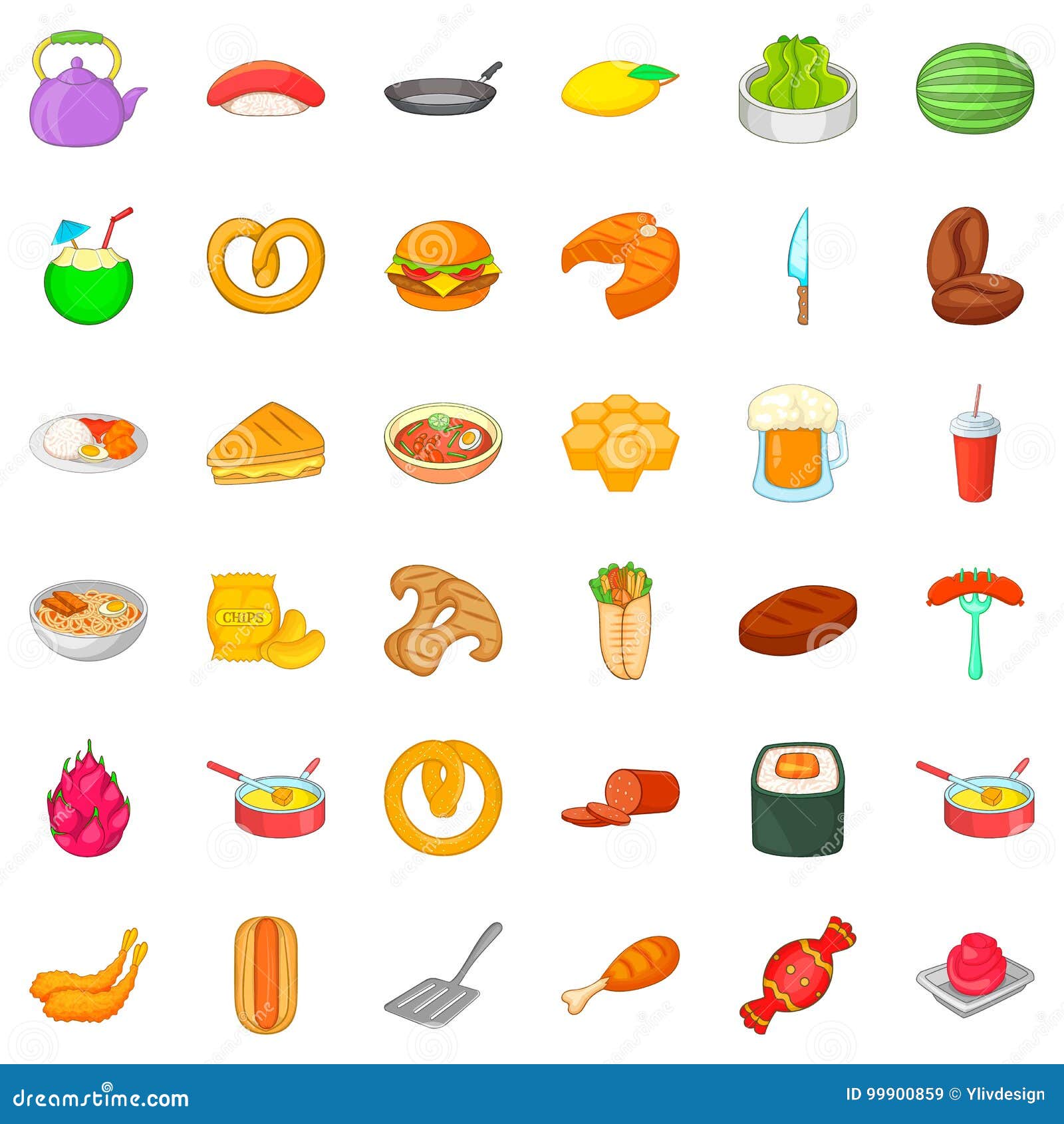 Dinner Icons Set, Cartoon Style Stock Vector - Illustration of cookie ...