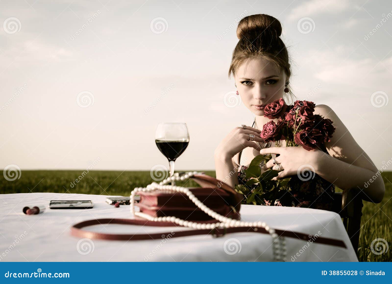 Dinner of Lonely Romantic Woman Stock Photo - Image of enjoyment, glass ...