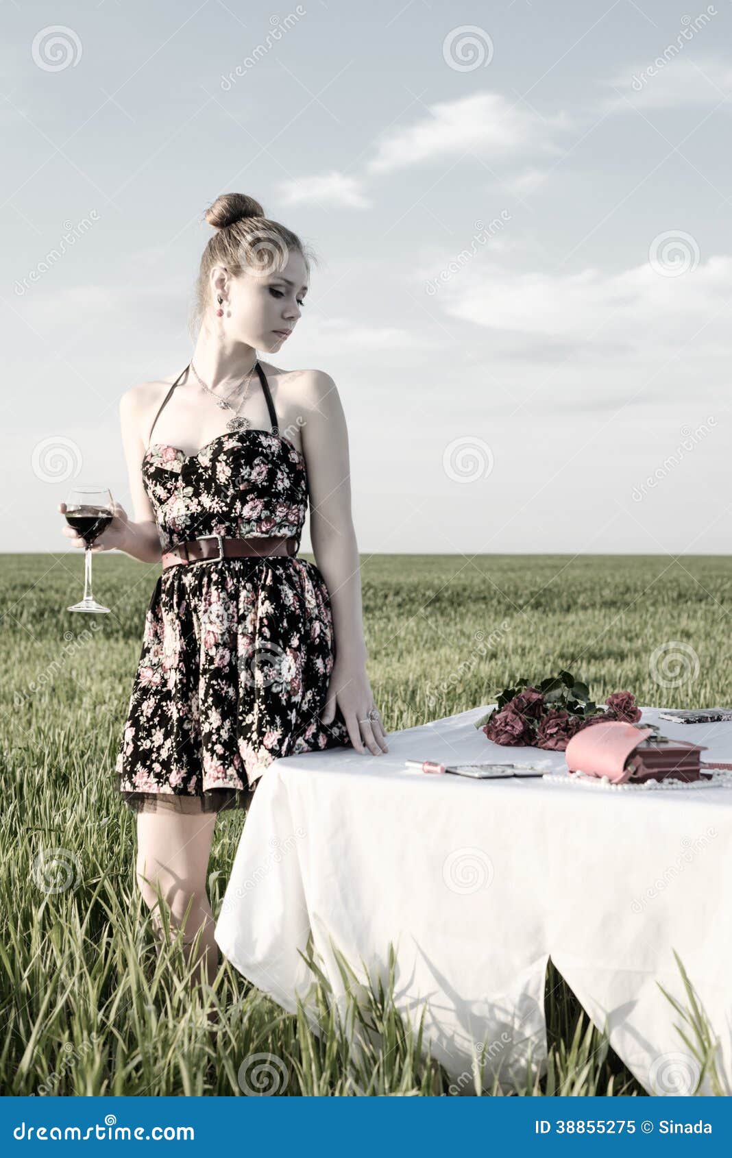 Dinner of Lonely Romantic Woman Stock Image - Image of contemplation ...