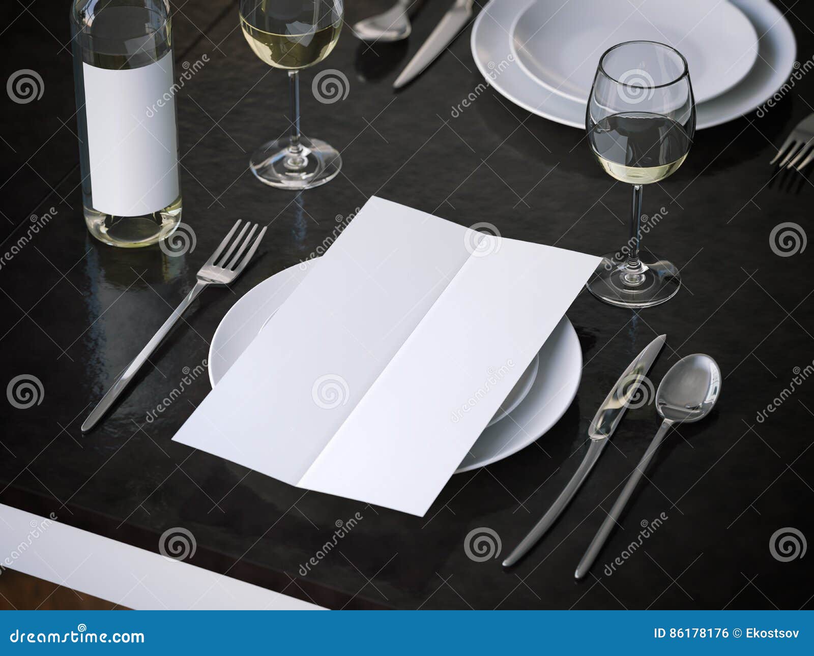 Dinner Menu on the White Plate. 3d Rendering Stock Illustration ...