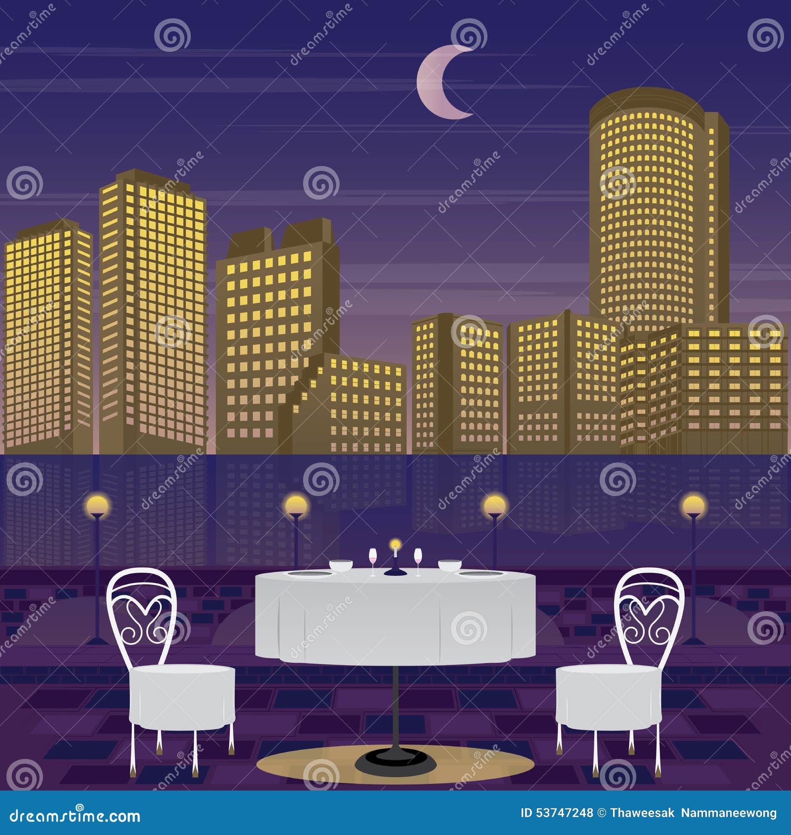 Dinner Night Scene Cityscape Stock Vector - Illustration of urban ...