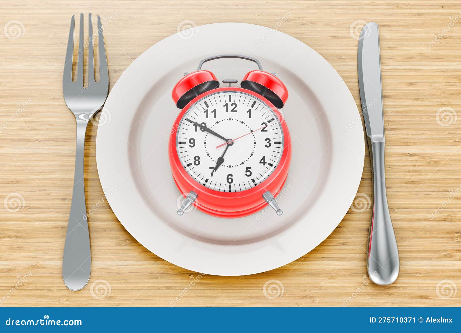 Dinner Plate with Alarm Clock, 3D Rendering Stock Illustration ...