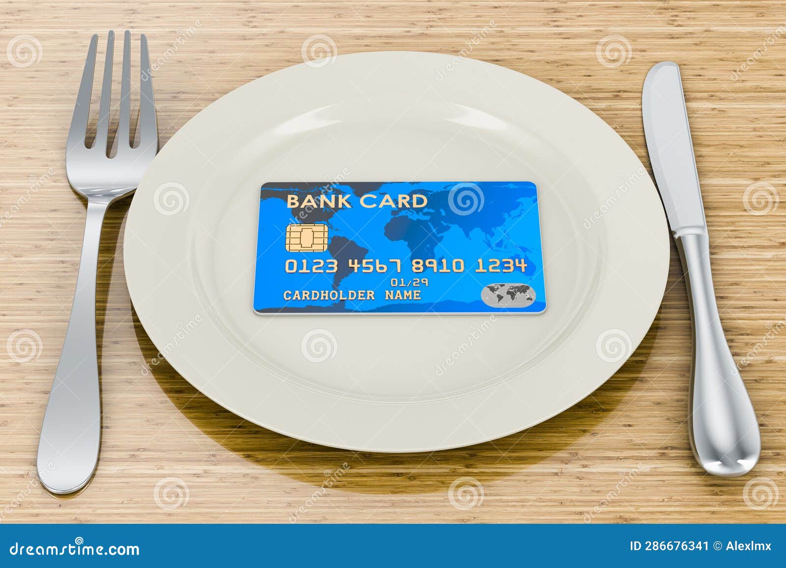 Dinner Plate with Credit Card, 3D Rendering Stock Illustration ...