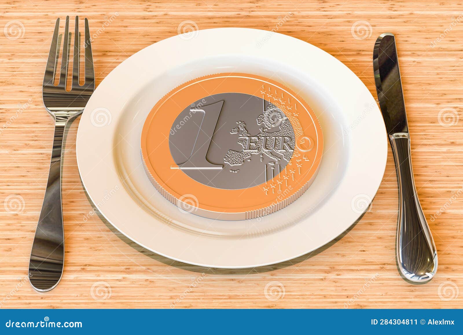 Dinner Plate with Euro Coin, 3D Rendering Stock Illustration ...