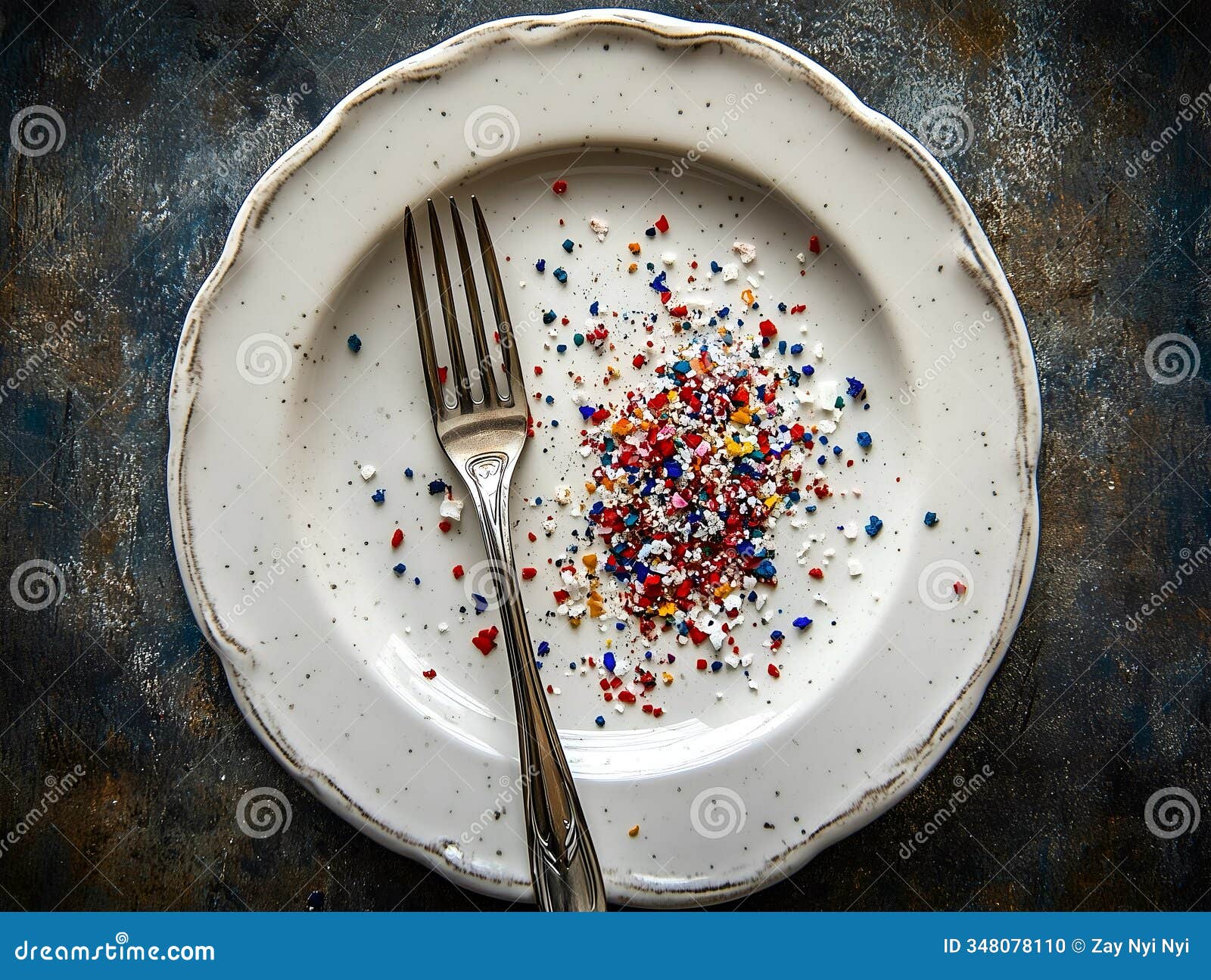 A Dinner Plate with a Fork and Colorful Microplastic Particles ...