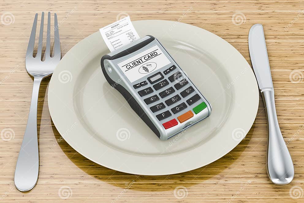 Dinner Plate with POS-terminal, 3D Rendering Stock Illustration ...