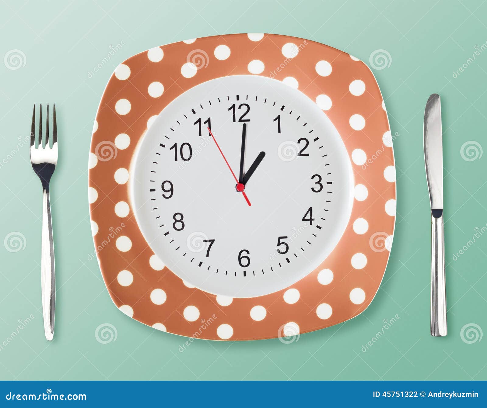 Dinner Plate Retro Style with Clock Face Fork an Stock Photo - Image of ...