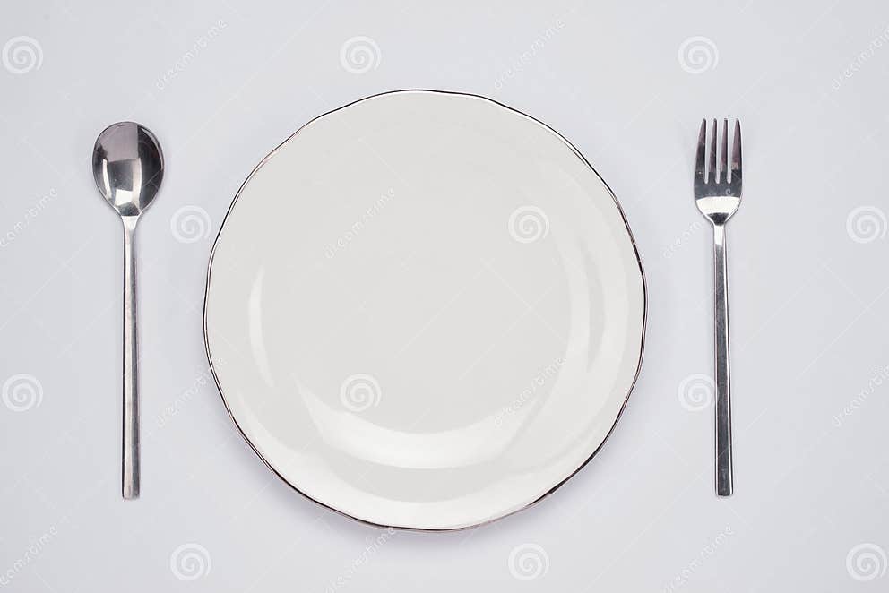 Dinner Plate Setting Top View. Empty Plate and Silverware Set on Stock ...
