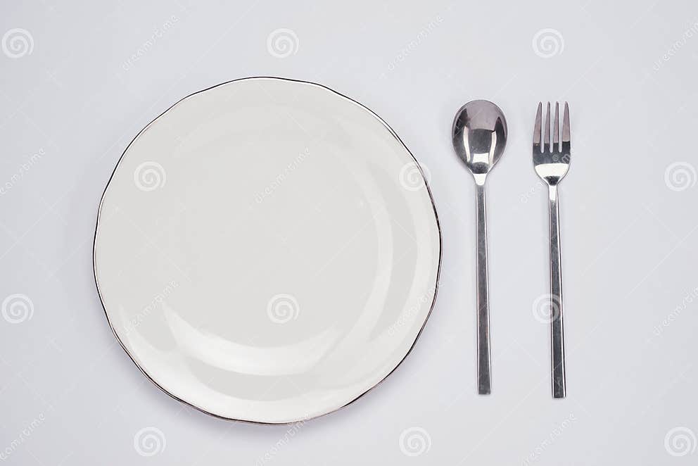 Dinner Plate Setting Top View. Empty Plate and Silverware Set on Stock ...
