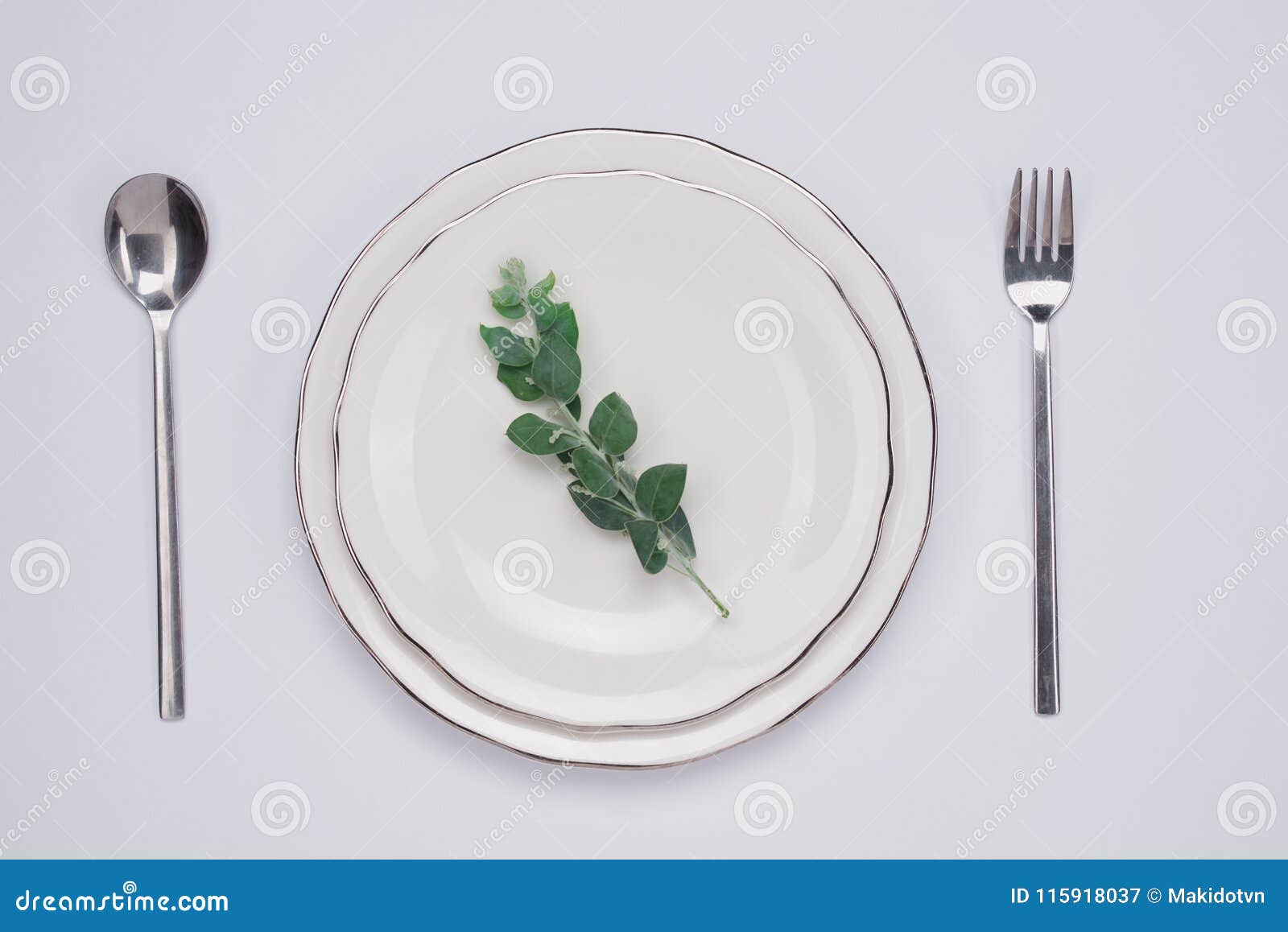 Dinner Plate Setting Top View. Empty Plate and Silverware Set on Stock ...