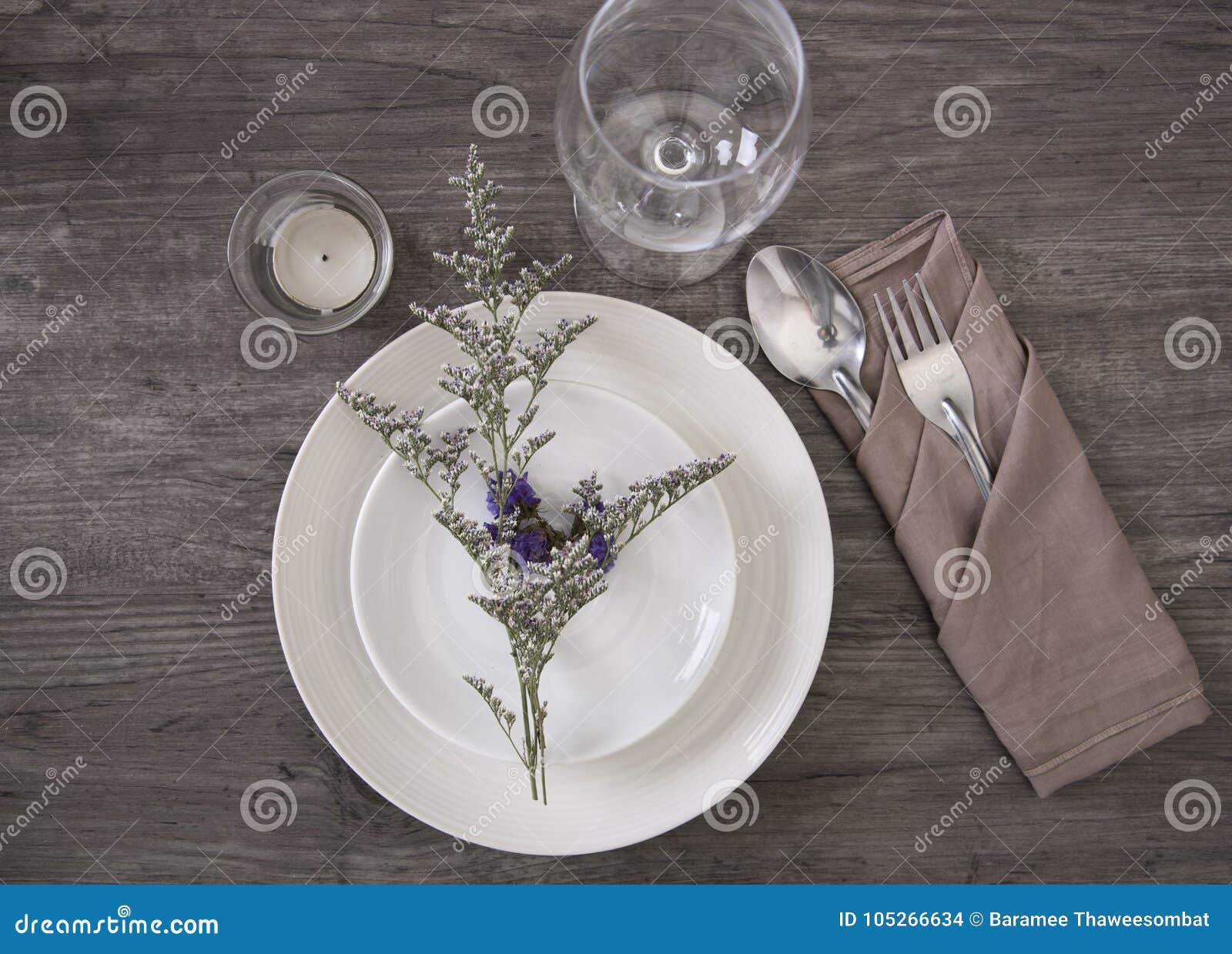 Dinner Plate Setting on Wood Table Stock Photo - Image of party, dinner ...